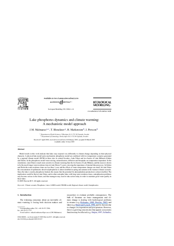 (PDF) Lake phosphorus dynamics and climate warming: A mechanistic model approach