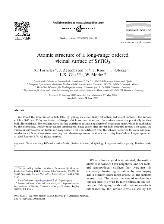 (PDF) Atomic structure of a long-range ordered vicinal surface of SrTiO3