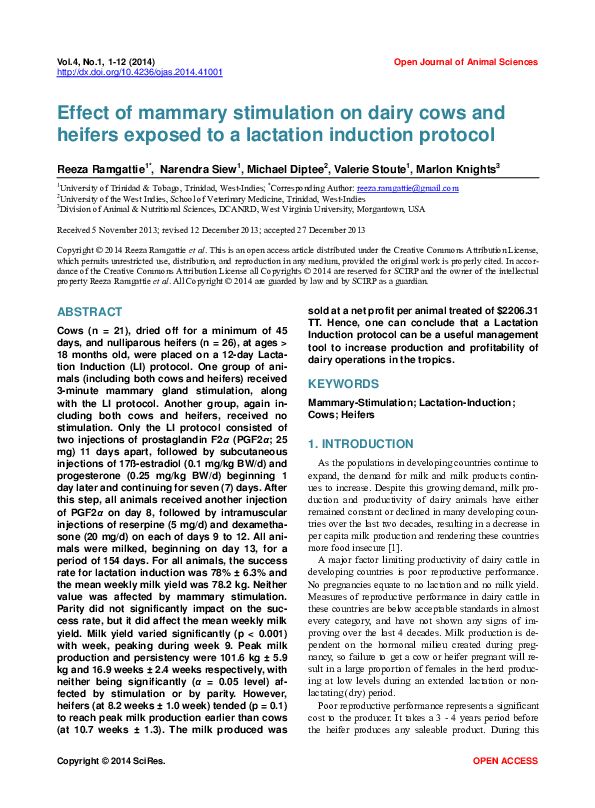 (PDF) Effect of mammary stimulation on dairy cows and heifers exposed ...