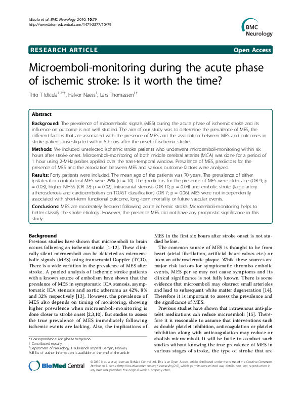 (PDF) Microemboli-monitoring during the acute phase of ischemic stroke ...