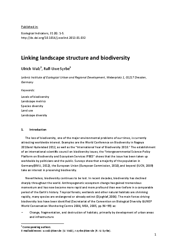 (PDF) Linking landscape structure and biodiversity