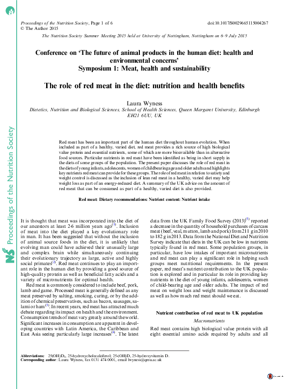 Pdf Published Paper Role Of Red Meat