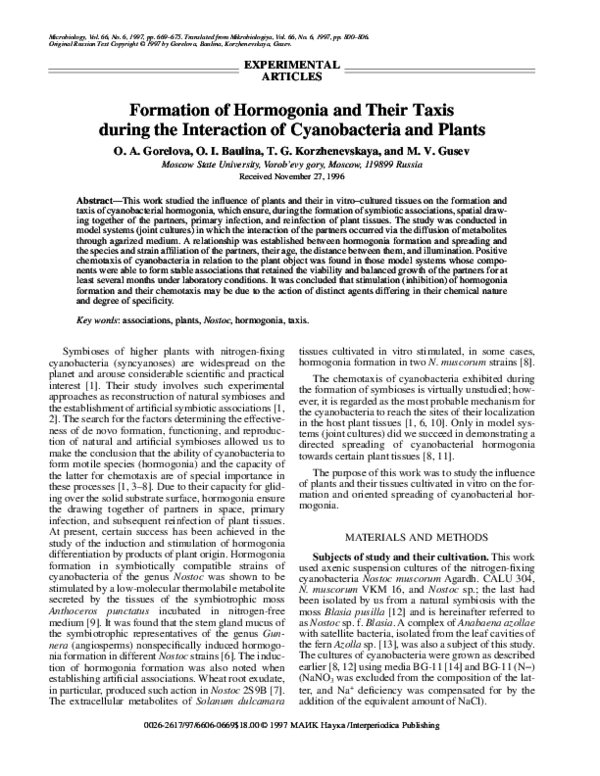 (PDF) Formation of hormogonia and their taxis during the interaction of ...