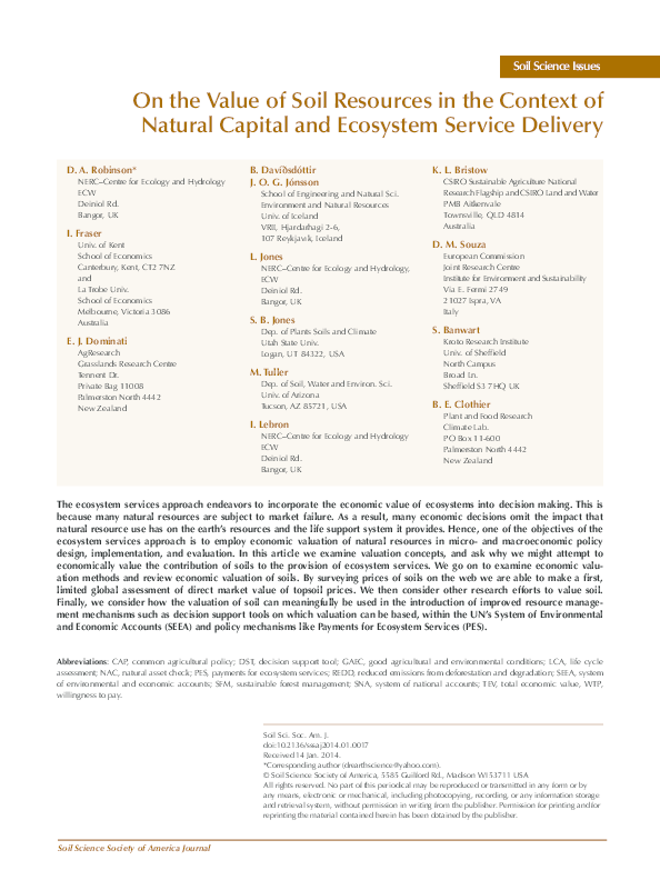 (PDF) On the Value of Soil Resources in the Context of Natural Capital ...