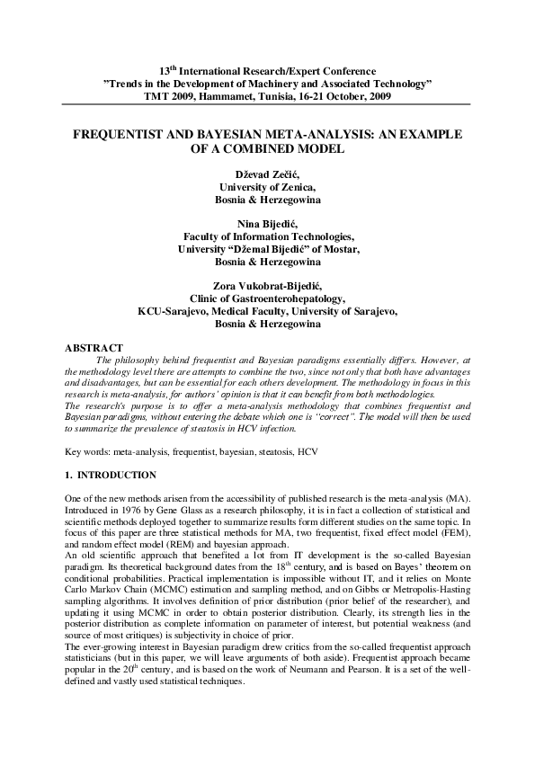 (PDF) Frequentist and Bayesian Meta-Analysis: An Example of a Combined Model