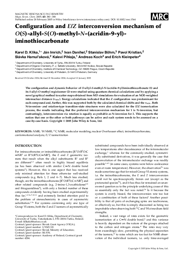 (PDF) Configuration andE/Z interconversion mechanism ofO(S)-allyl-S(O ...