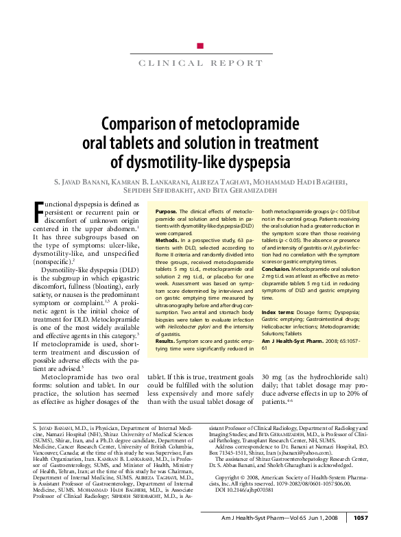 (PDF) Comparison of metoclopramide oral tablets and solution in ...