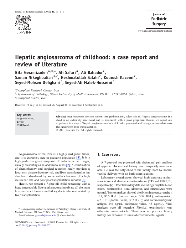 (PDF) Hepatic angiosarcoma of childhood: a case report and review of literature