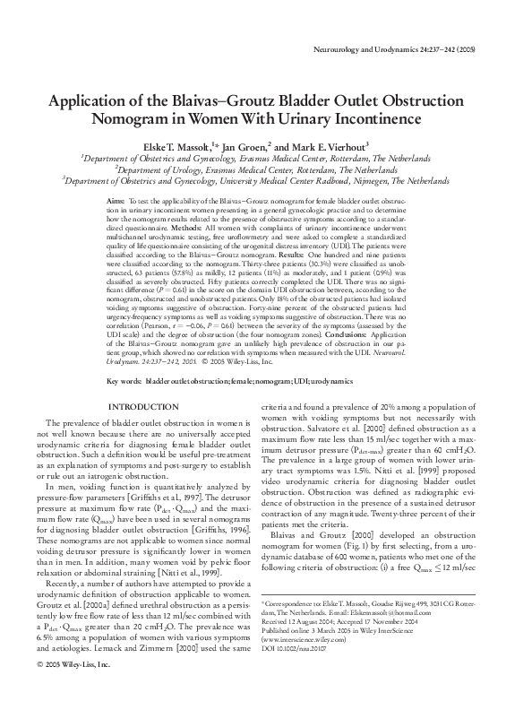 (PDF) Application of the Blaivas-Groutz bladder outlet obstruction ...
