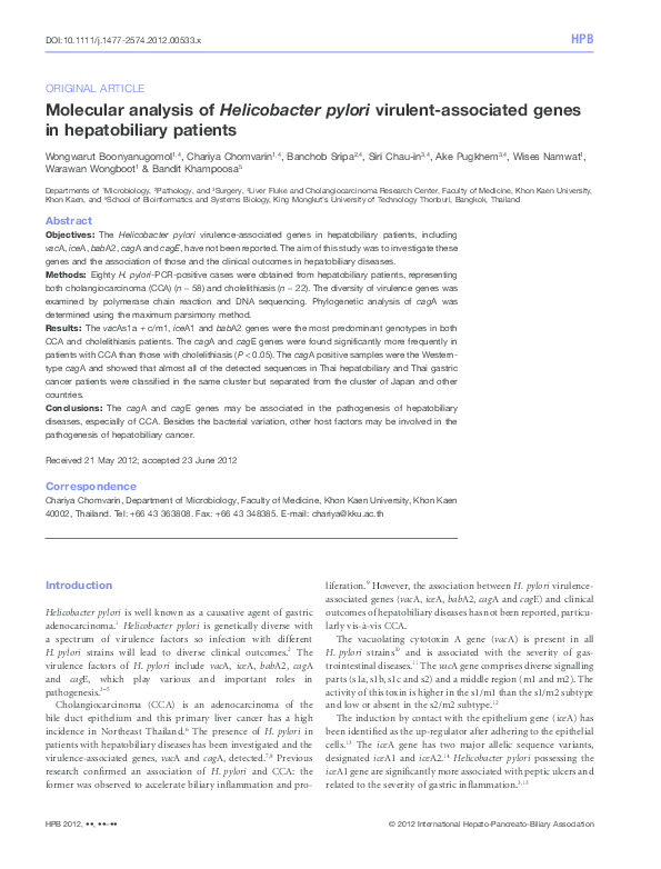 (PDF) Molecular analysis of Helicobacter pylori virulent-associated ...