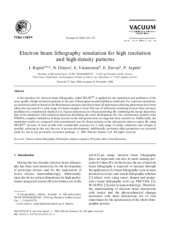 (PDF) Electron beam lithography simulation for high resolution and high ...