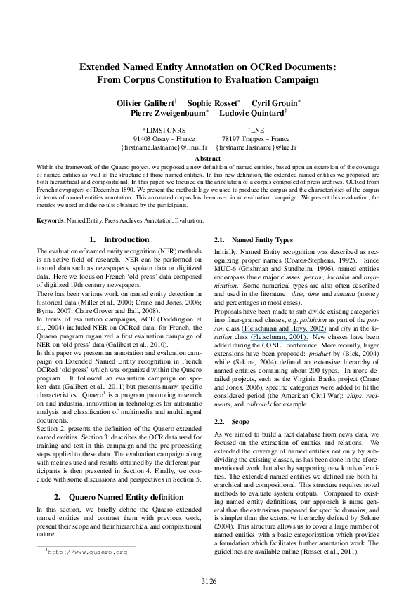 (PDF) Extended Named Entity Annotation on OCRed Documents: From Corpus Constitution to ...