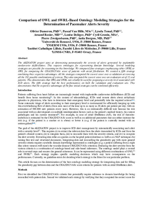 (PDF) Comparison of OWL and SWRL-based ontology modeling strategies for the determination of ...