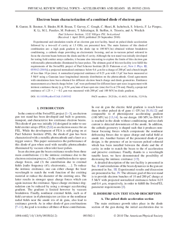 (PDF) Electron beam characterization of a combined diode rf electron gun