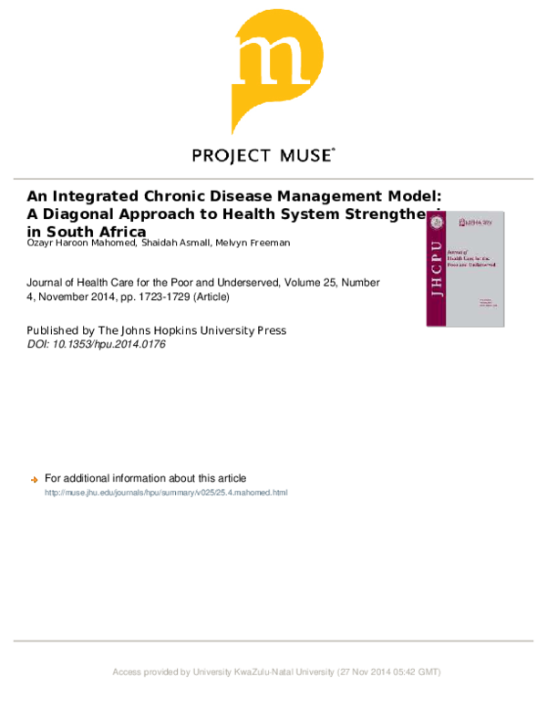 (PDF) An Integrated Chronic Disease Management Model: A Diagonal ...