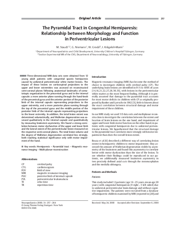 (PDF) The Pyramidal Tract in Congenital Hemiparesis: Relationship ...