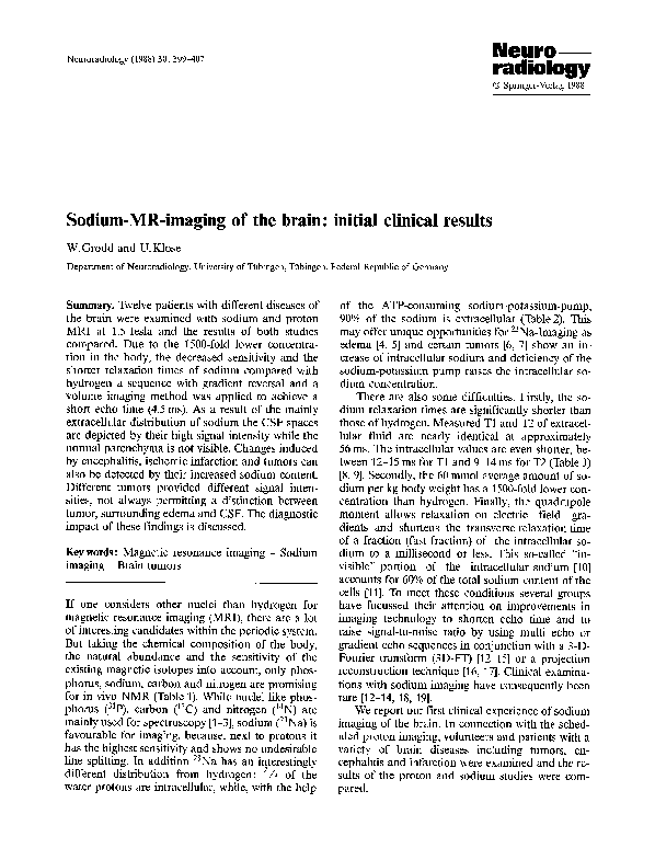(PDF) Sodium-MR-imaging of the brain: initial clinical results