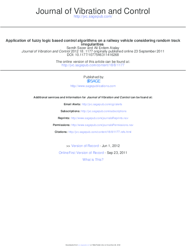 (PDF) Journal of Vibration and Control irregularities Application of fuzzy logic based control ...