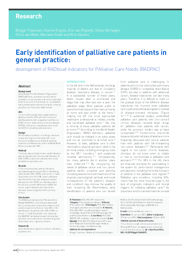 (PDF) Early identification of palliative care patients in general ...