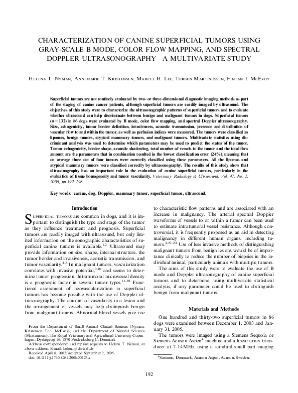 (PDF) CHARACTERIZATION OF CANINE SUPERFICIAL TUMORS USING GRAY-SCALE B ...