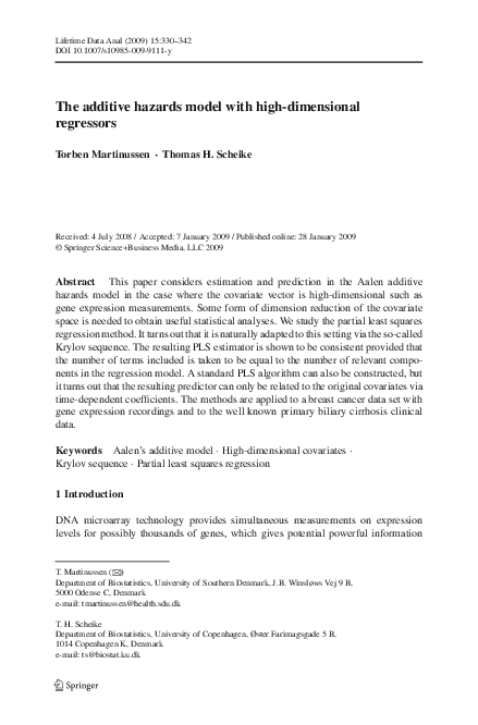 (PDF) The additive hazards model with high-dimensional regressors