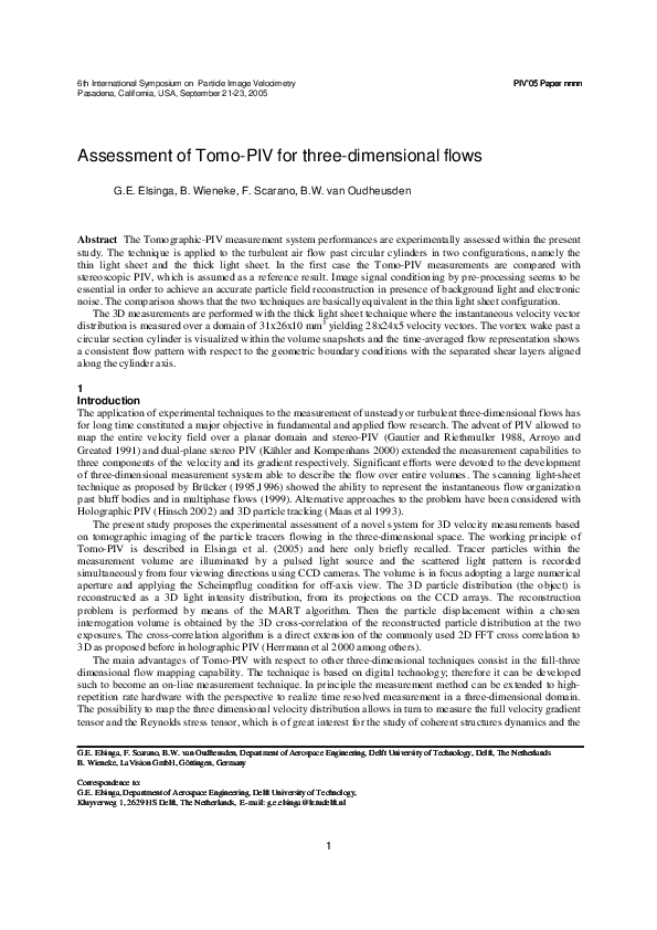 (PDF) Assessment of Tomo-PIV for three-dimensional flows