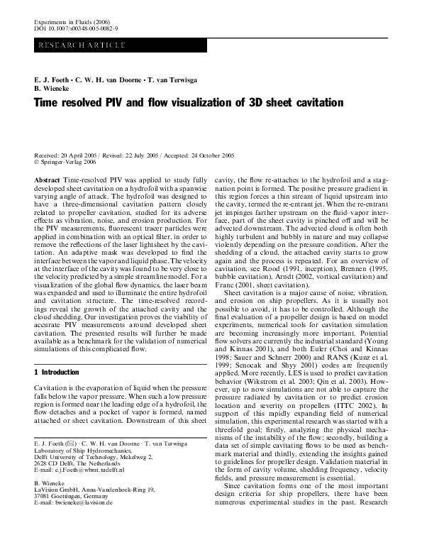 (PDF) Time resolved PIV and flow visualization of 3D sheet cavitation