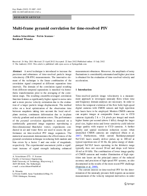 (PDF) Multi-frame pyramid correlation for time-resolved PIV