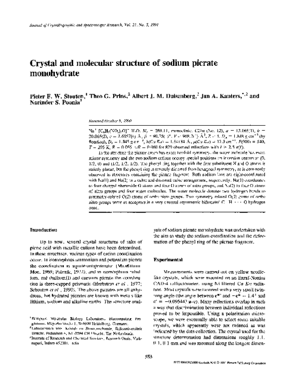 (PDF) Crystal and molecular structure of sodium picrate monohydrate