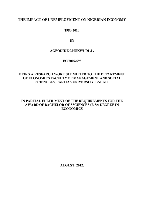 Pdf The Impact Of Unemployment On Nigerian Economy