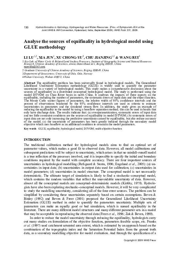 (PDF) Analyse the sources of equifinality in hydrological model using ...
