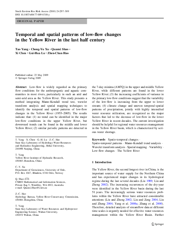 (PDF) Temporal and spatial patterns of low-flow changes in the Yellow ...