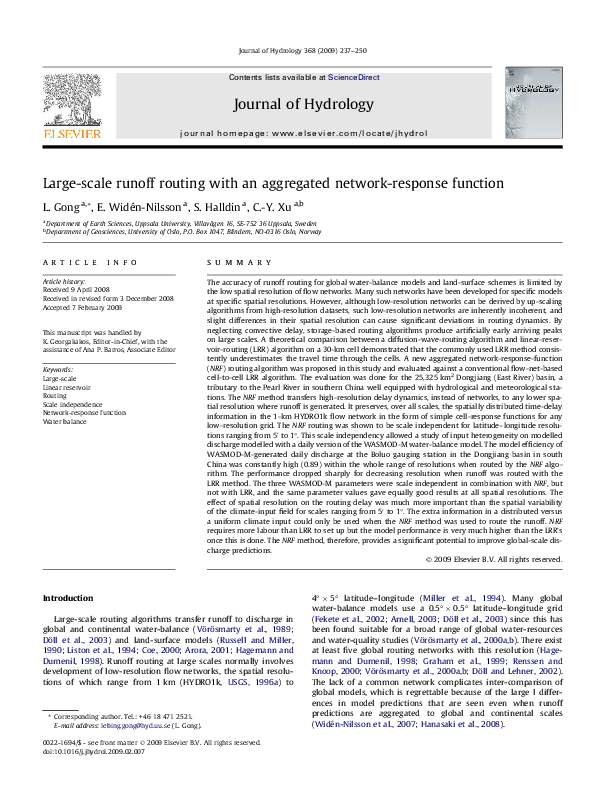 Pdf Large Scale Runoff Routing With An Aggregated Network Response Function