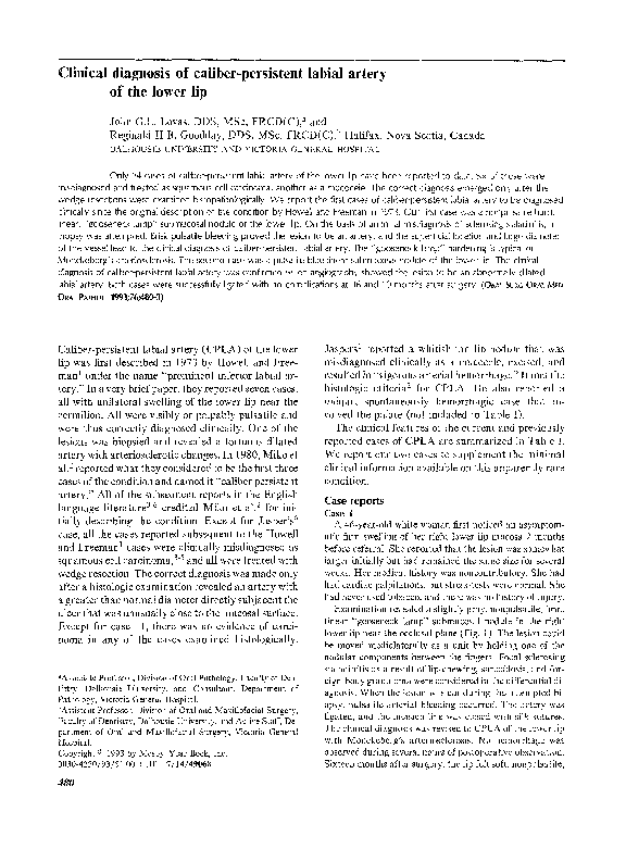(PDF) Clinical diagnosis of caliber-persistent labial artery of the ...