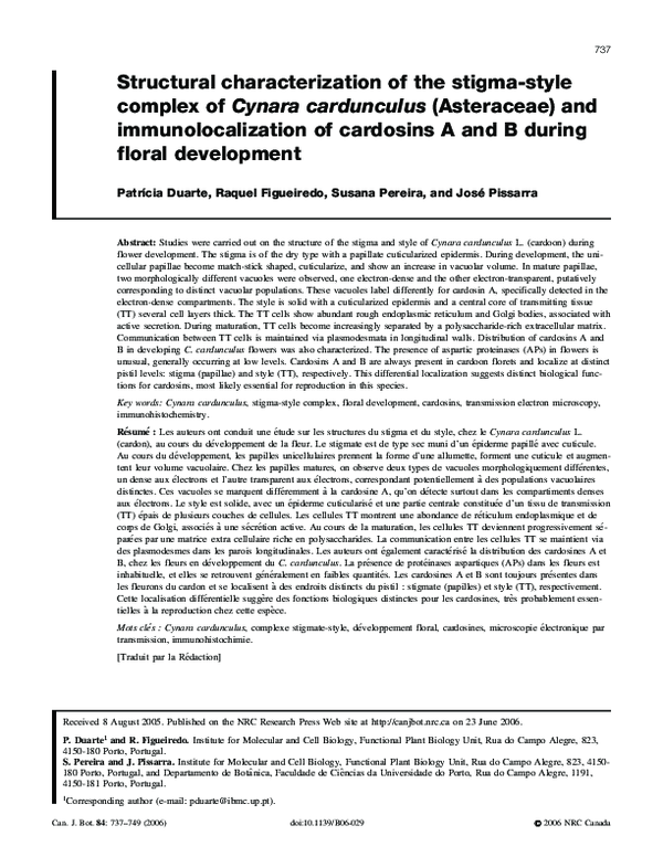 (PDF) Structural characterization of the stigma-style complex of Cynara ...