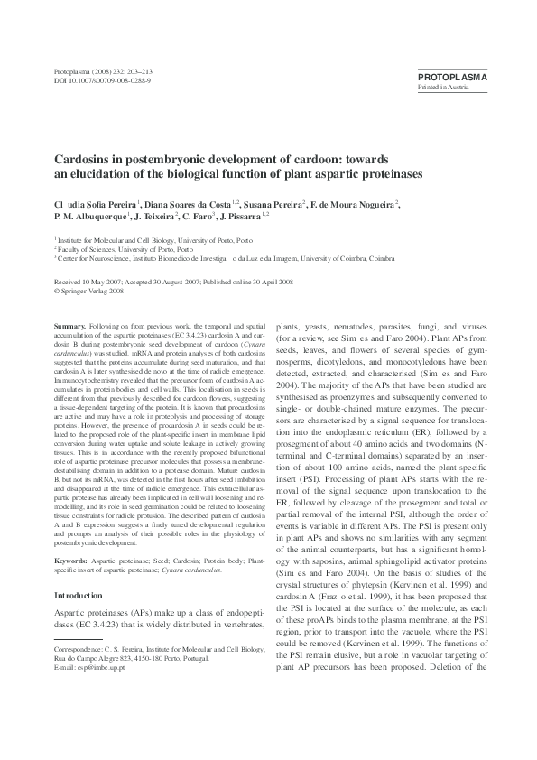 (PDF) Cardosins in postembryonic development of cardoon: towards an ...