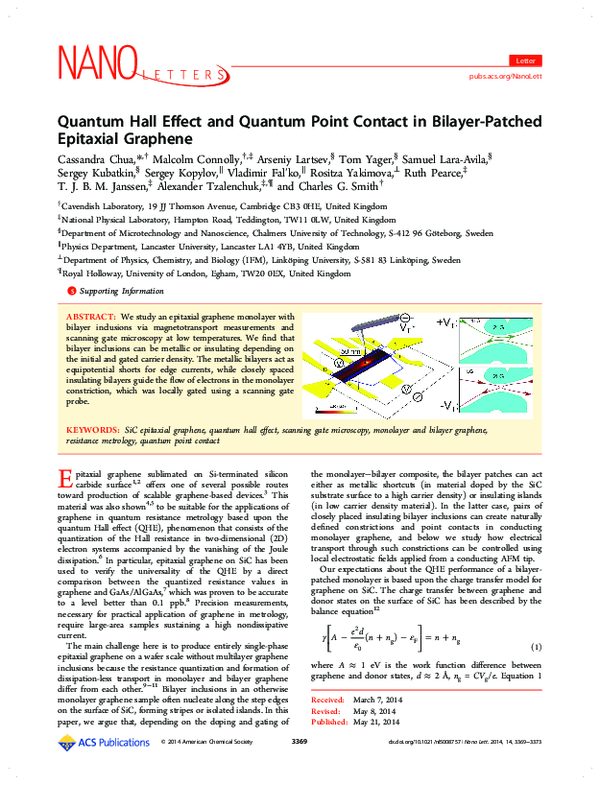 (PDF) Quantum Hall Effect and Quantum Point Contact in Bilayer-Patched Epitaxial Graphene