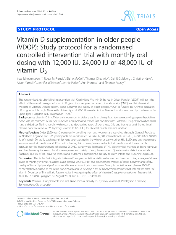 (PDF) Vitamin D supplementation in older people (VDOP): Study protocol ...