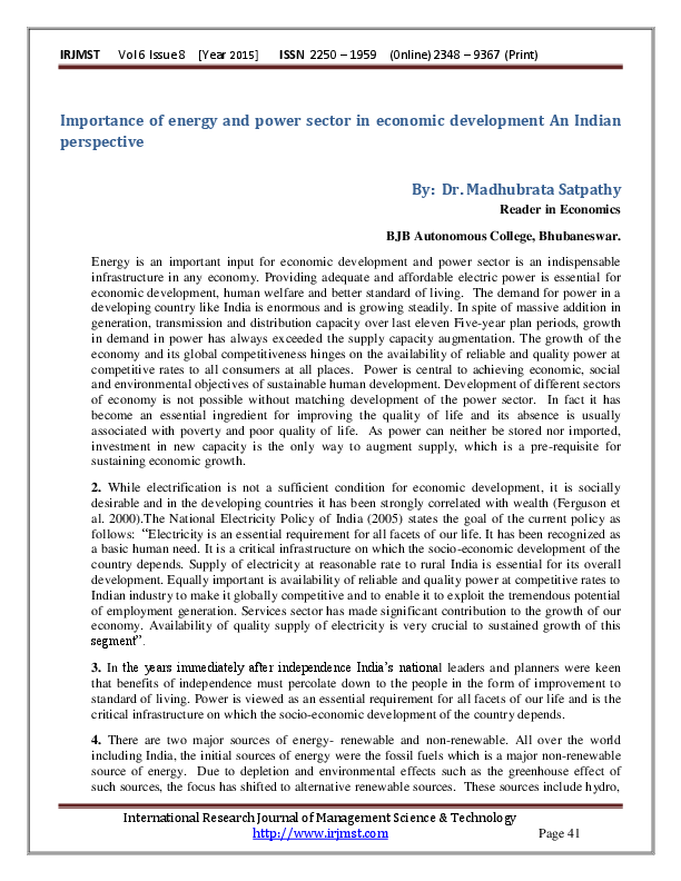 (PDF) Importance of energy and power sector in economic development An ...