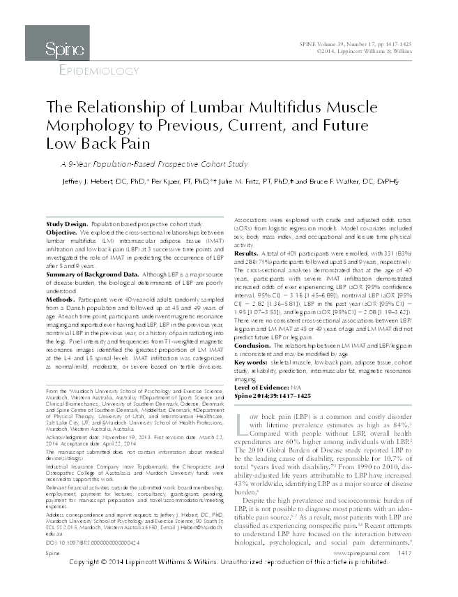 (PDF) The Relationship of Lumbar Multifidus Muscle Morphology to ...