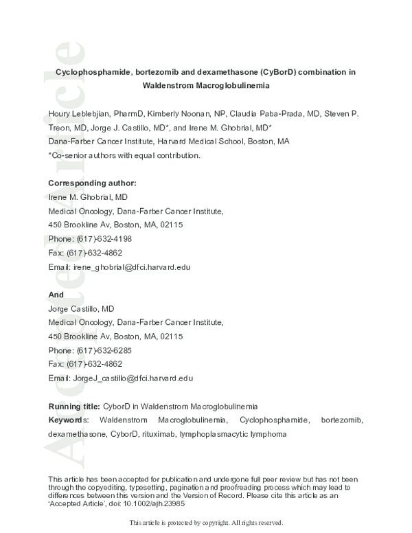 (PDF) Cyclophosphamide, bortezomib and dexamethasone (CyBorD) combination in Waldenstrom ...