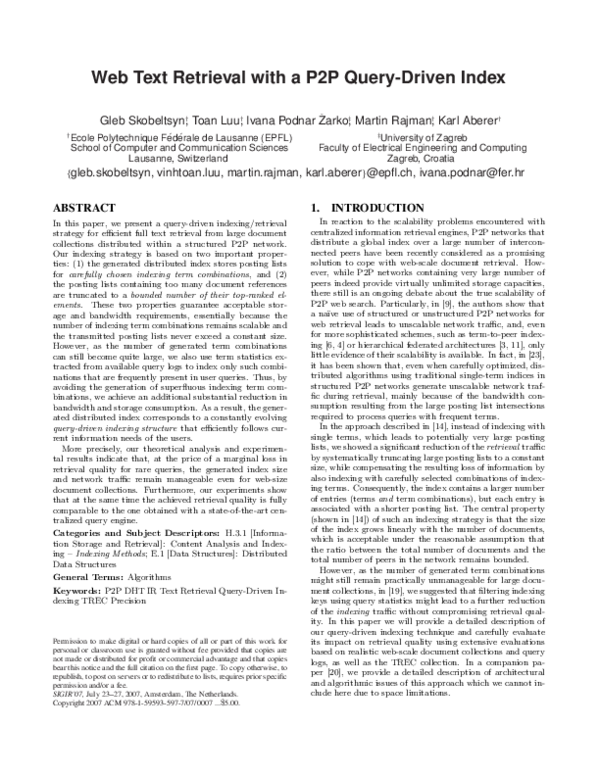 Pdf Web Text Retrieval With A P2p Query Driven Index
