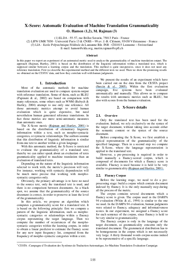 (PDF) X-score: automatic evaluation of machine translation grammaticality