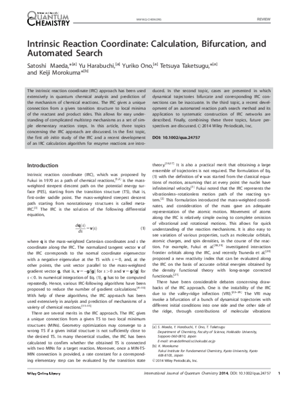 (PDF) Intrinsic reaction coordinate: Calculation, bifurcation, and ...
