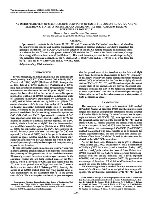 Pdf Ab Initio Prediction Of Spectroscopic Constants Of Can In The