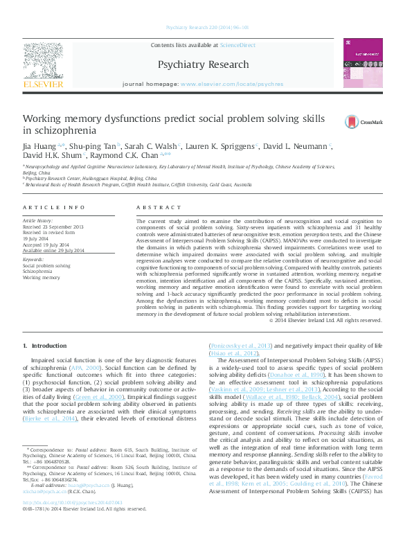 (PDF) Working memory dysfunctions predict social problem solving skills ...