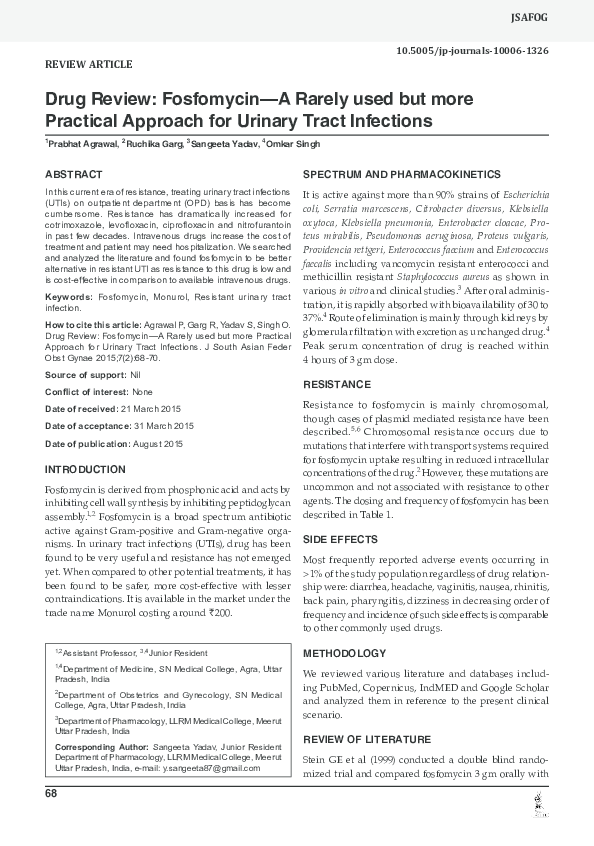 (PDF) Drug Review: Fosfomycin—A Rarely used but more Practical Approach ...