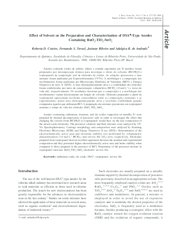 (PDF) Effect of solvent on the preparation and characterization of DSA ...