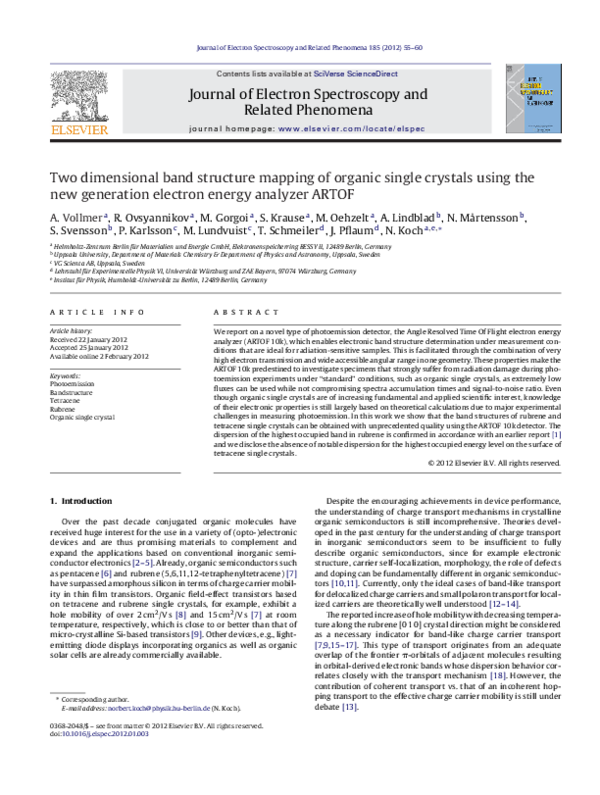 (PDF) Two dimensional band structure mapping of organic single crystals ...