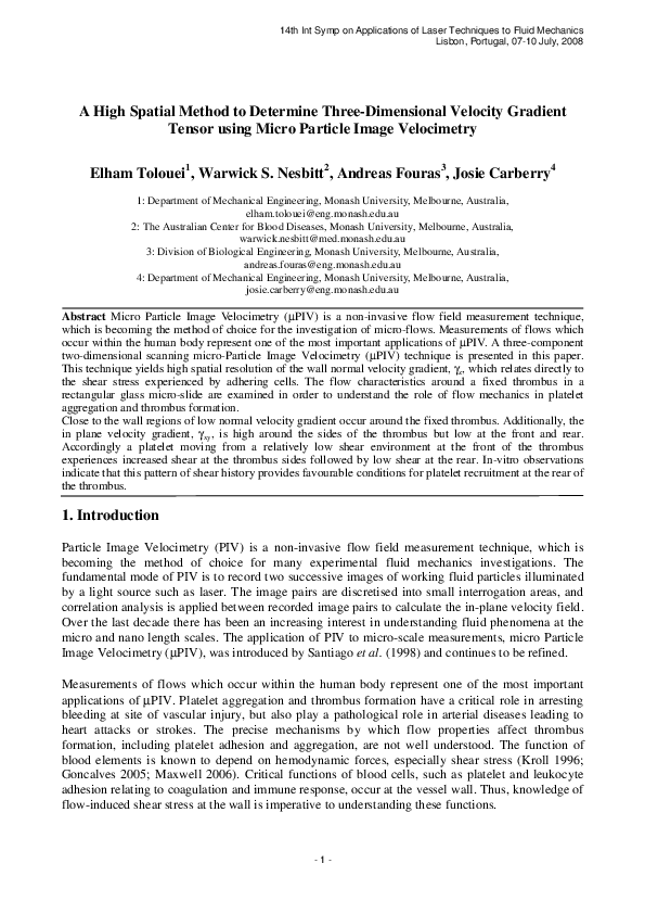 Pdf A High Spatial Method To Determine Three Dimensional Velocity Gradient Tensor Using Micro